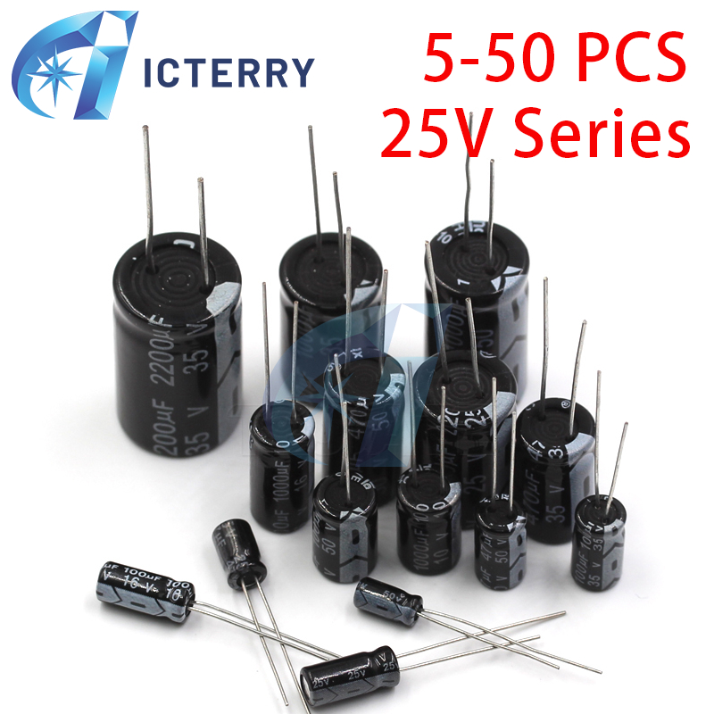 5-50PCS Aluminum Electrolytic Capacitor 25V 10UF 47UF 100UF 220UF 470UF ...