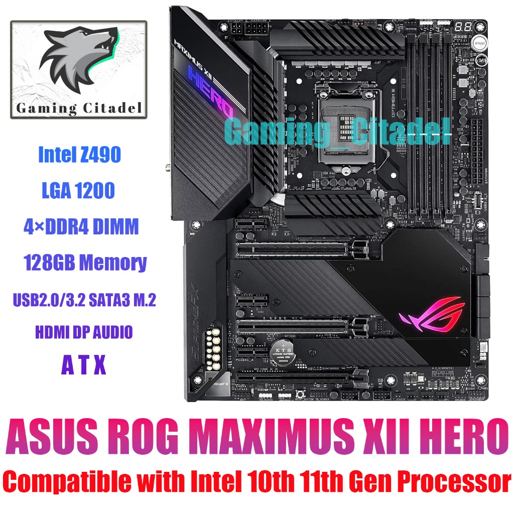 Used ASUS ROG MAXIMUS XII HERO WIFI Z490 Chipset Motherboard Compatible ...