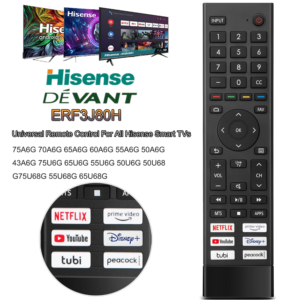 New ERF3J80H Universal Replaced Remote Fit for All Hisense Devant 4K ...