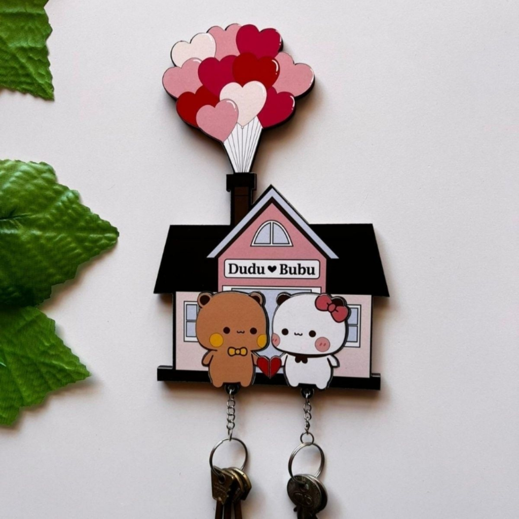 Yier and bubu dudu bear Balloon House Room Keychain Cute Acrylic Decor ...