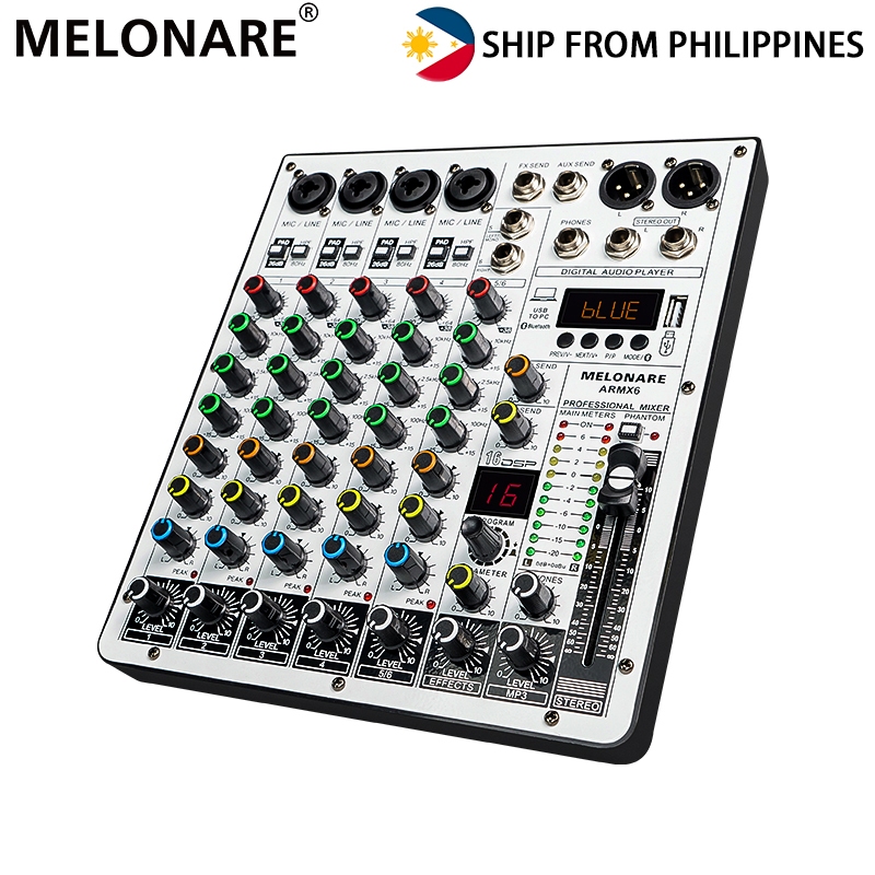 MELONARE ARMX6 6-Channel Audio Mixer DJ Mixer USB Audio Interface ...
