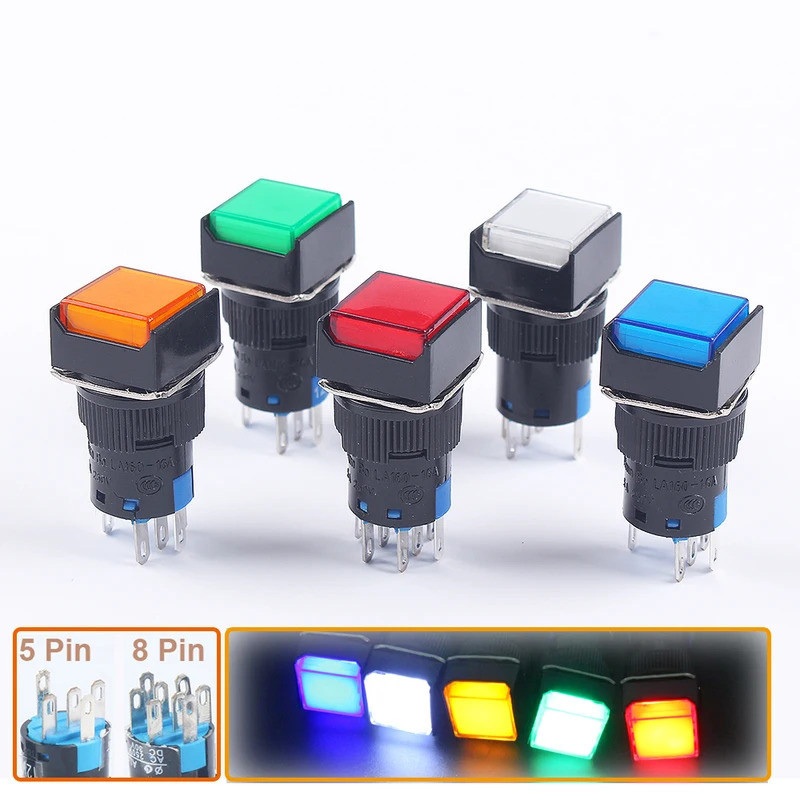 5PCS 5V 12V 24V 220V Momentary LED Illuminuted Maintained Self-locking ...
