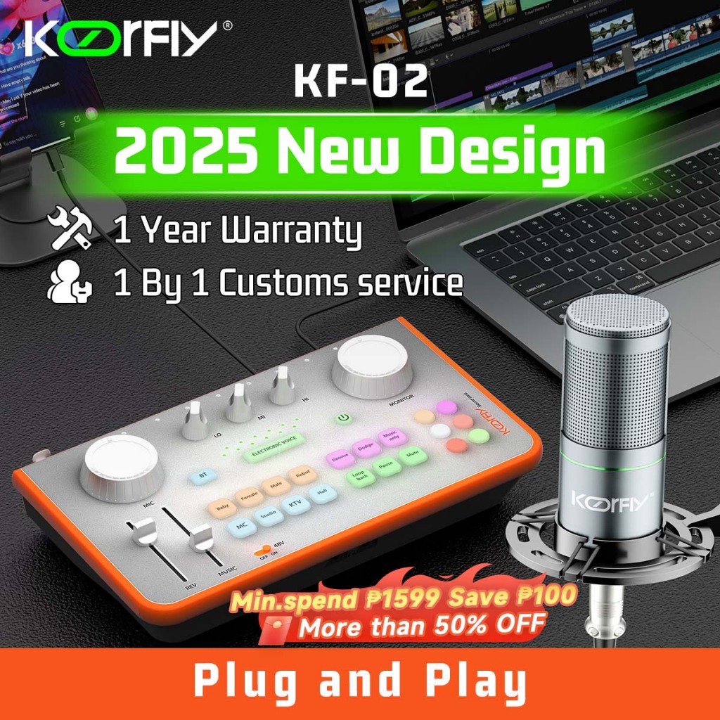KOORFLY KF02 Live Sound Card With 48V Microphone Audio Mixer Noise ...