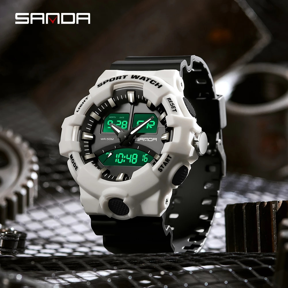 Fashion SANDA Brand 3130 Sports Multifunctional Electronic Watch LED Luminous Dual Display ...