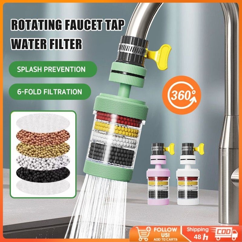 6 Layer Filtration Faucet Filter Splash Proof 360° Degrees Rotatable ...