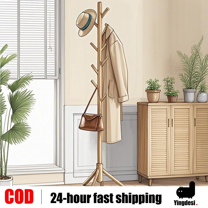 Original Solid Wood Coat Rack Triangle Tree-Shaped Clothes Rack Bedroom ...