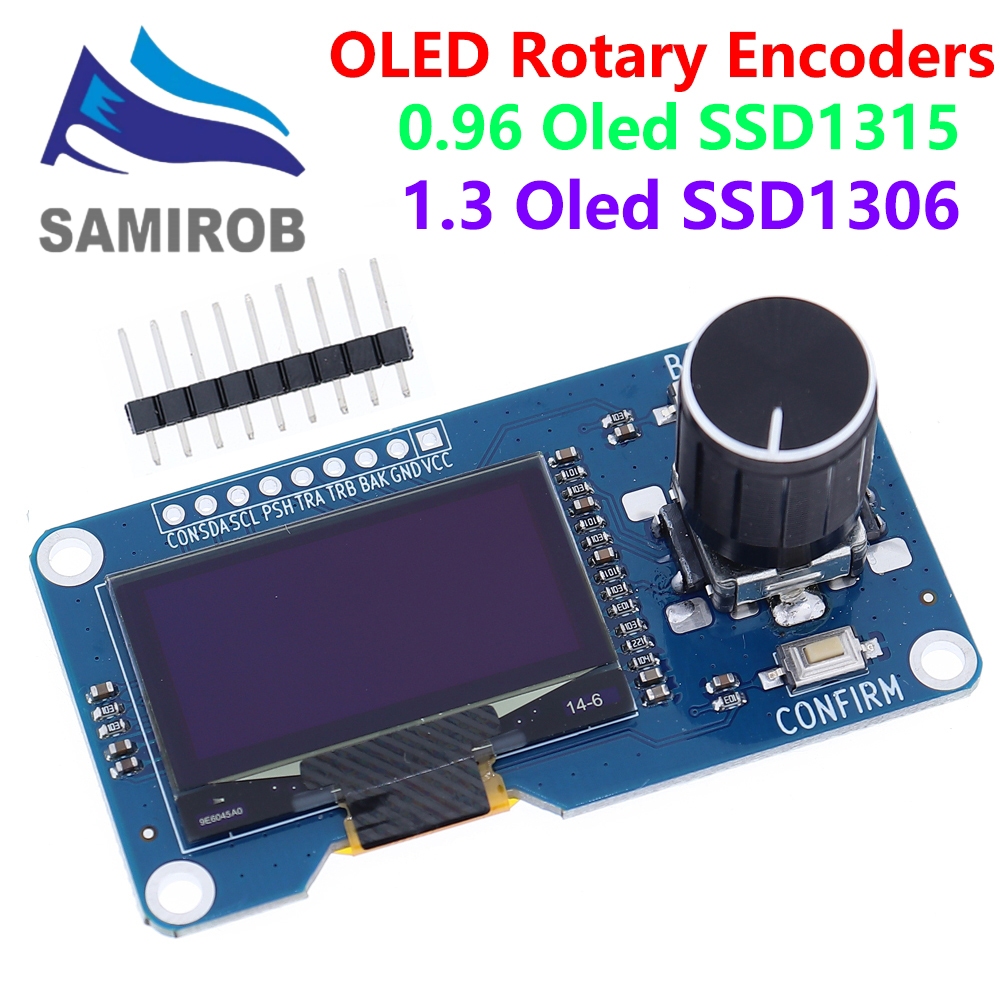 SAMIROB 0.96/1.3 inch white oled display screen combined with EC11 rotary encoder module IIC ...