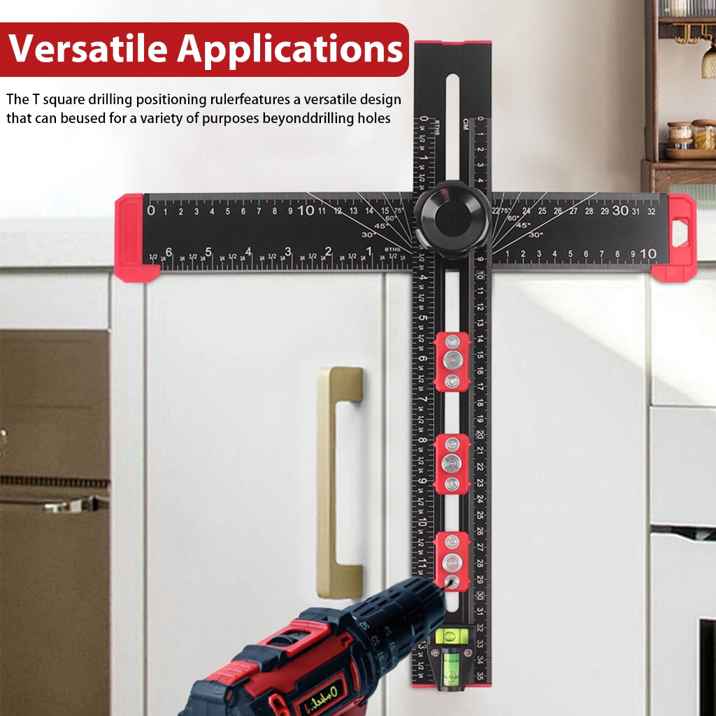 4 in 1 Drilling Positioning Ruler, Aluminum Alloy T Square Ruler ...
