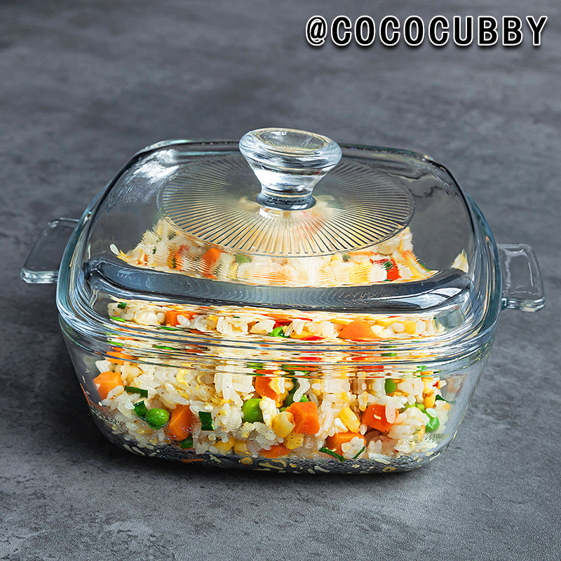 COCOCUBBY Microwaveable Square Heat-Resistant Glass Bowl with Cover ...