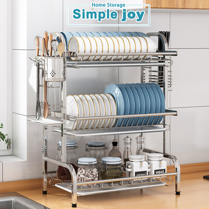 SimpleJoy Stainless Dish Rack Kitchen Organizer with Water Tray 56CM ...