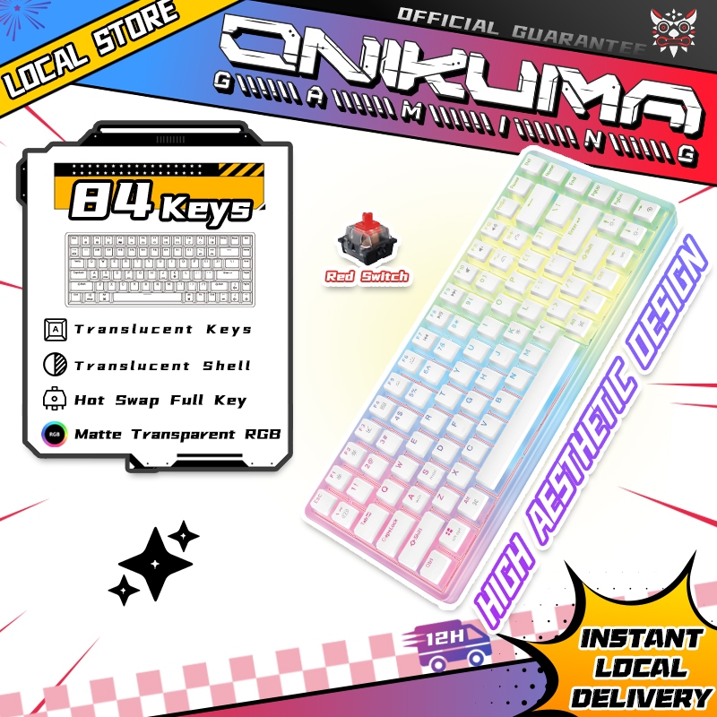 ONIKUMA G30 Gaming Keyboard Red Switch 84Keys Full Key Hot Swap RGB ...