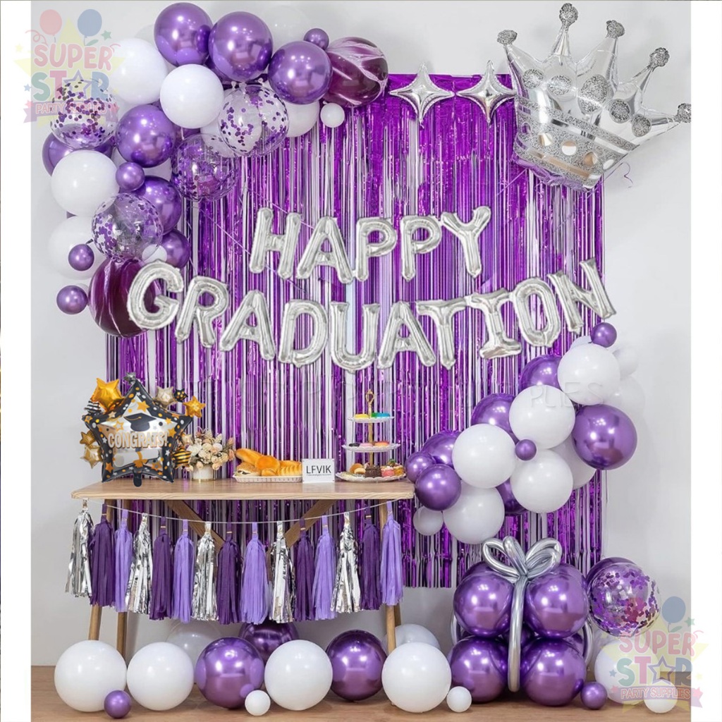 2025 Happy Graduation Balloons Set Crown Foil Balloon Purple White ...