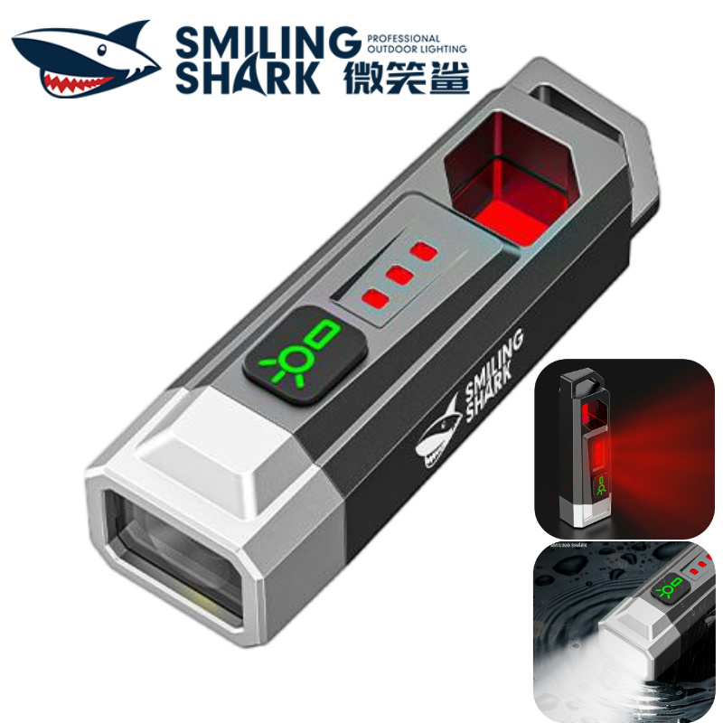 SMILING SHARK TIP160 LED Mini Flashlight 4Mode Red White Light Keychain ...
