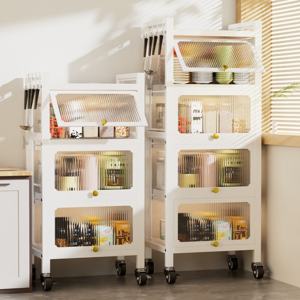 3/4 Layers Kitchen Rack Dustproof Storage Cabinet Carbon Steel Multi ...