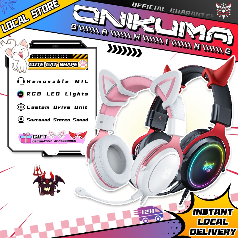 ONIKUMA X10 Gaming Headsets Cat Ears Removable MIC Noise Cancelation ...