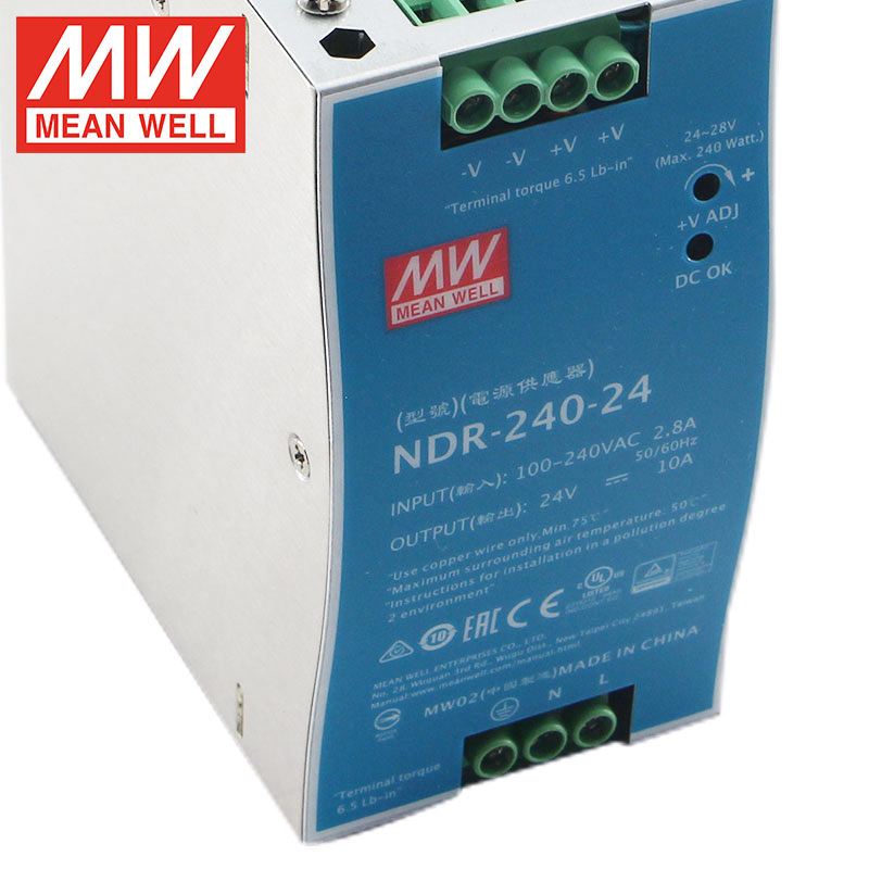 MEAN WELL Switching power supply NDR-240 220V to 24V rail 48V DC ...