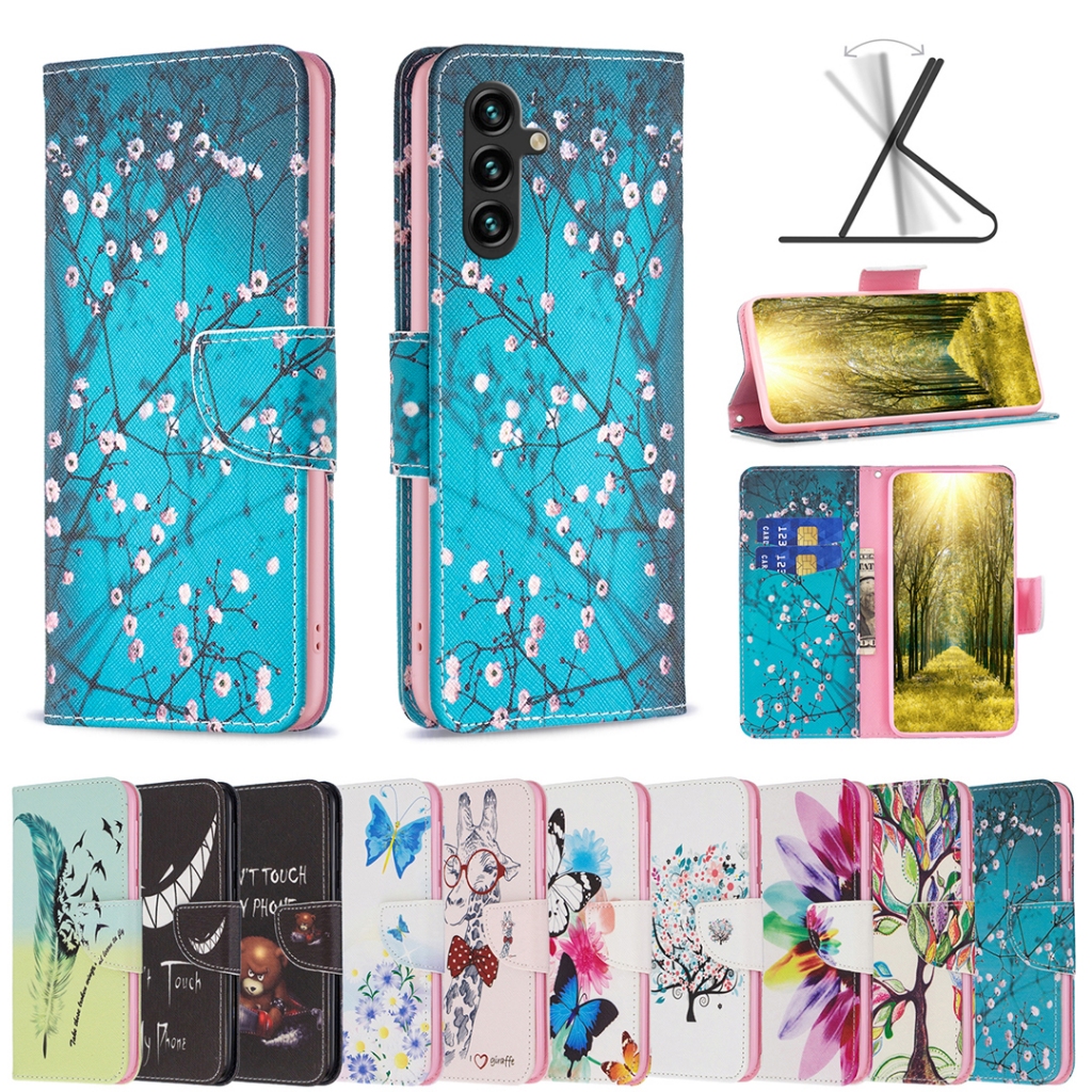 Leather Flip Casing Phone For Samsung Galaxy A56 A16 A55 A35 A15 5G Painted Pattern Magnetic ...