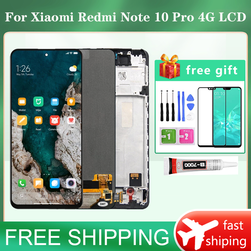6.67"AMOLED Xiaomi Redmi Note 10 Pro M2101K6G M2101K6R LCD with Frame Touch Screen Digitizer ...