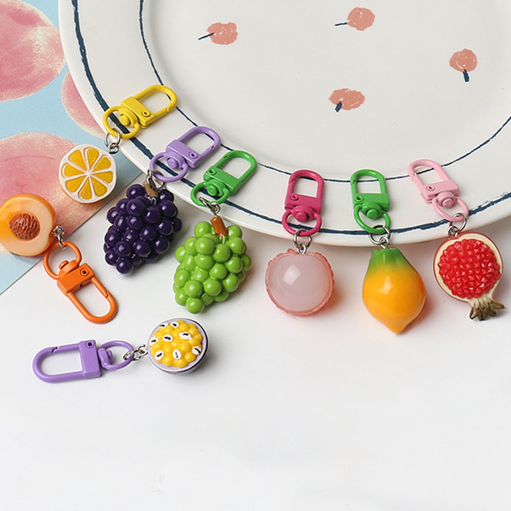 Creative Simulation Fruit Keychain Mini Pomegranate Grape Lychee ...