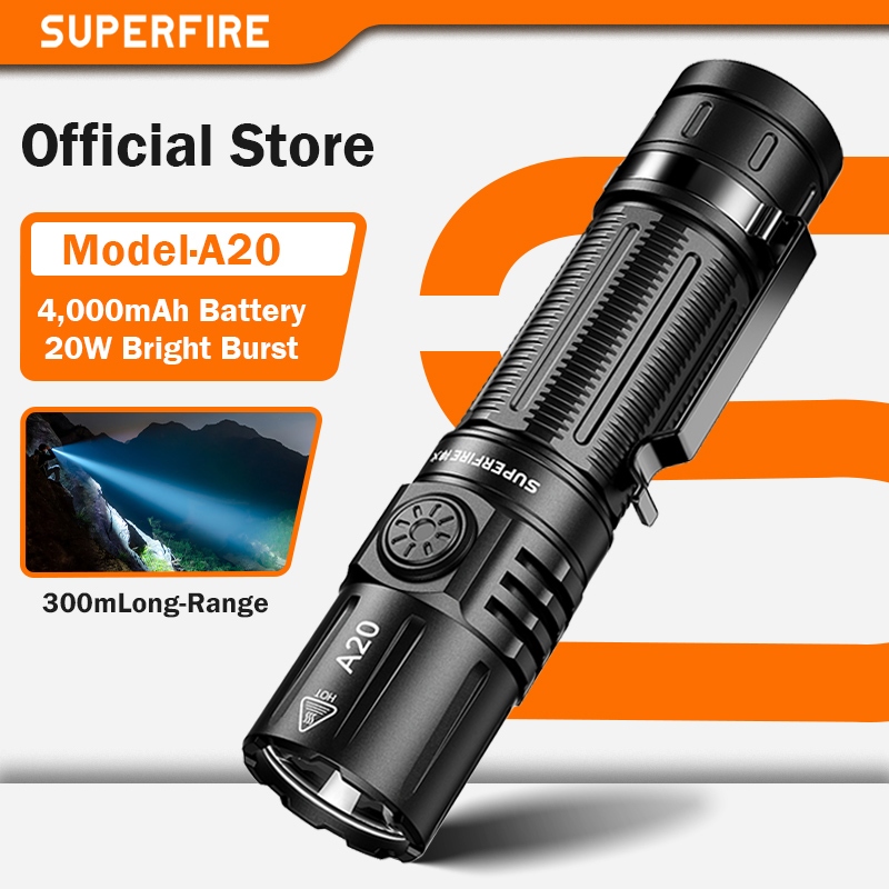 SUPERFIRE Flashlight A20 20W High-power 2000 Lumens Super Bright Type-C ...