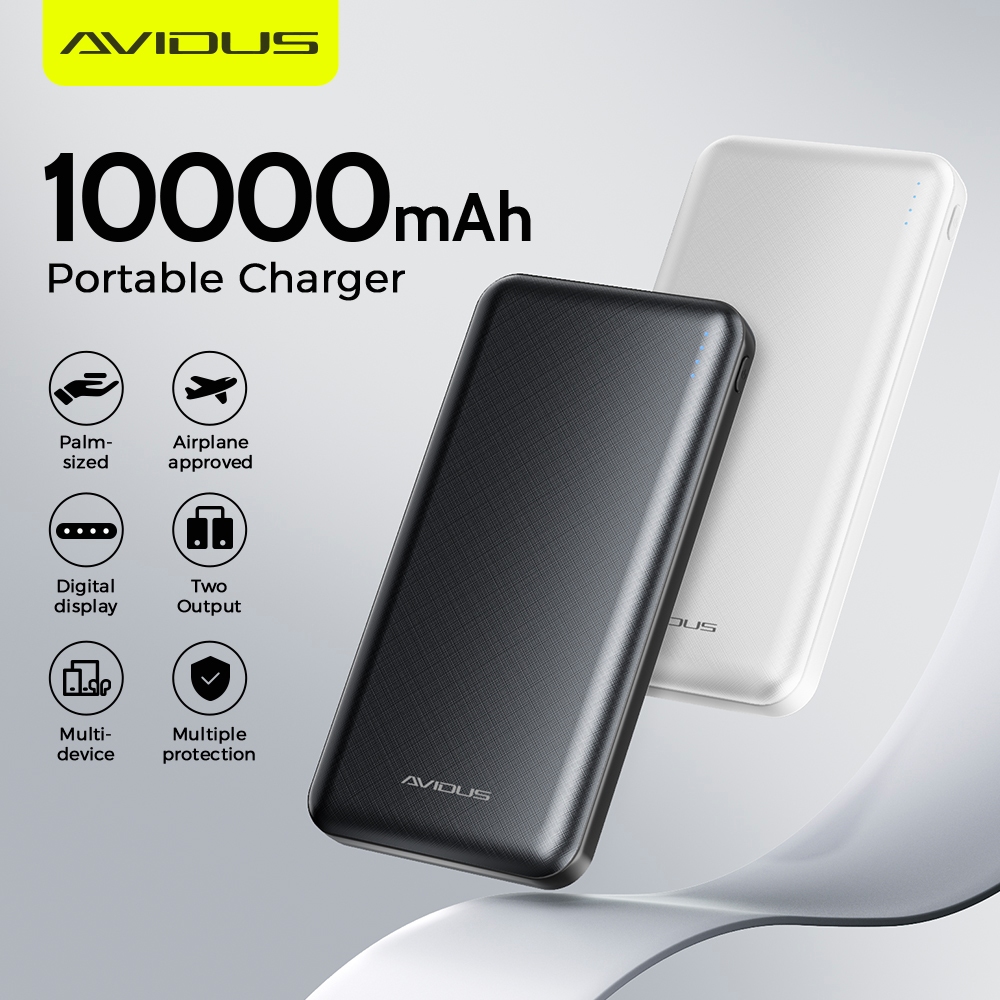 AVIDUS D1 10000mAh 2.1A Ultra-thin Powerbank Dual Output Dual Input LED ...