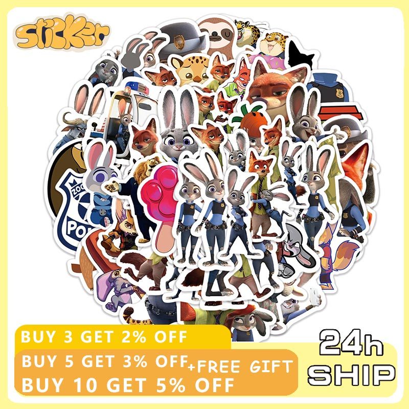 60PCS Disney Animated Zootopia Stickers Cartoon Funny Judy Hopps Nick ...