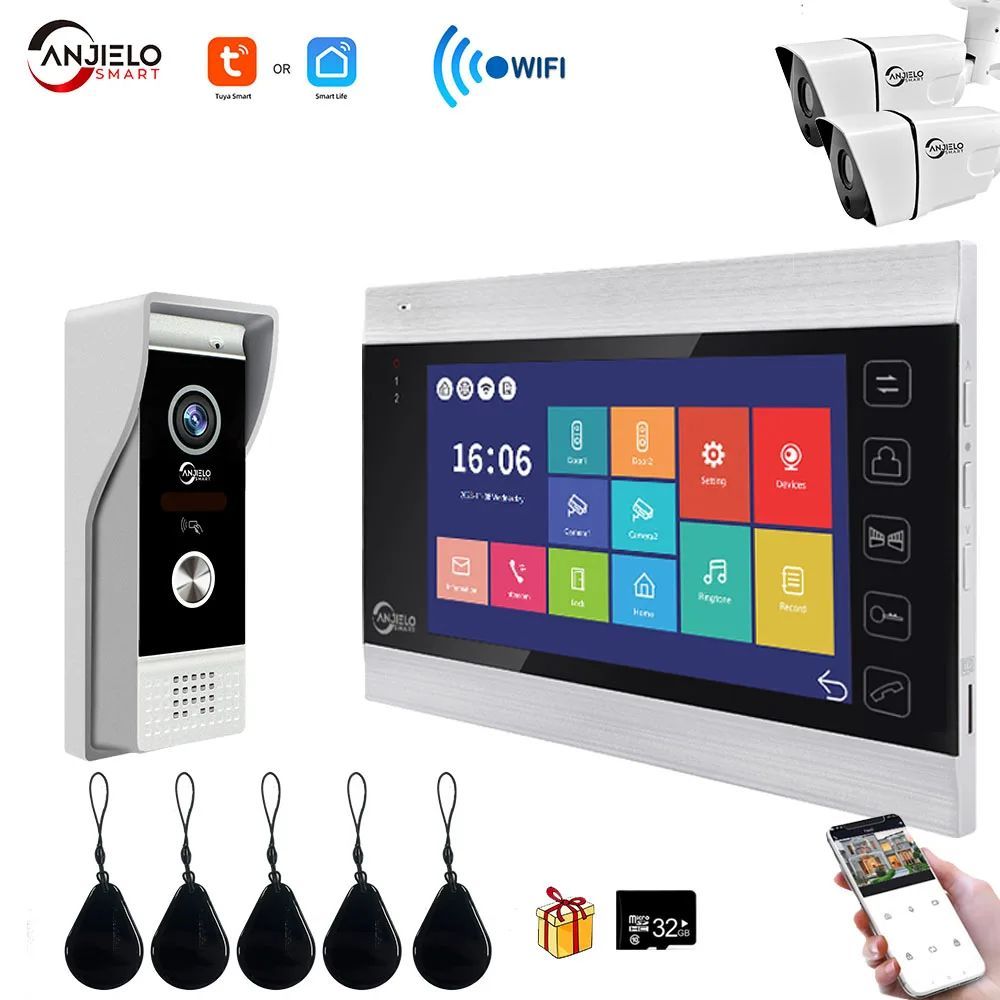 ANJIELO WiFi Tuya Smart 7" Video Door Phone Intercom System - 960P HD ...