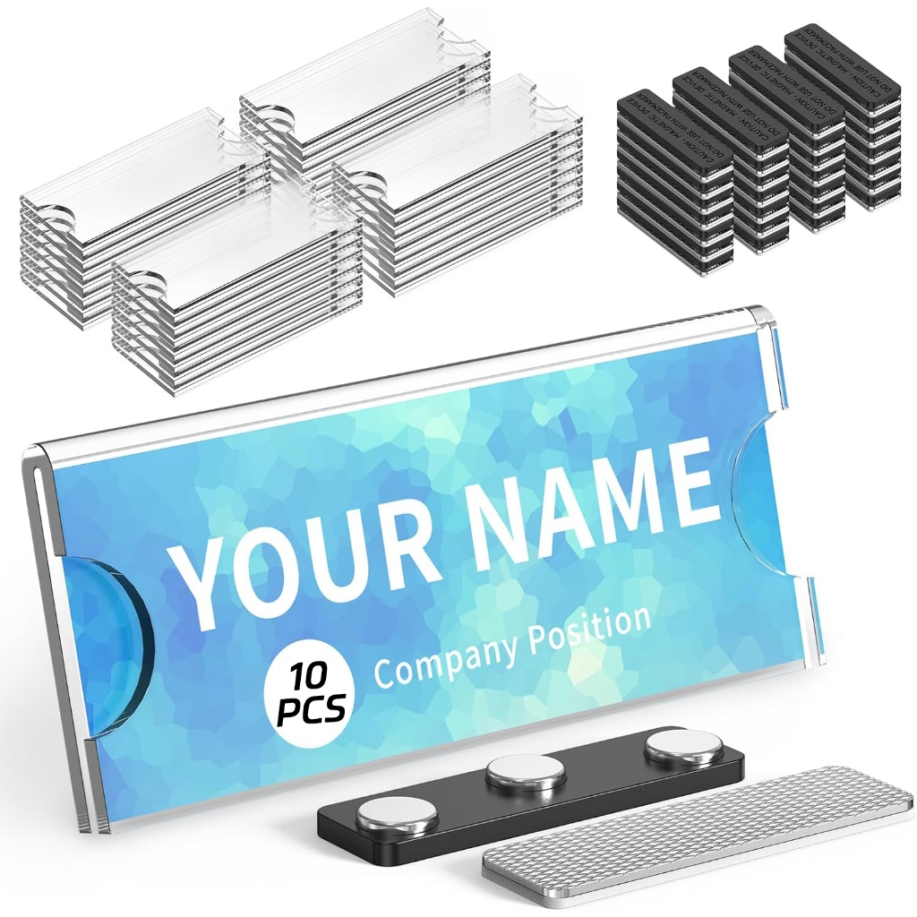 10Pcs Magnetic Name Tags Kit, Magnetic Badge Holders Clear Acrylic Name ...