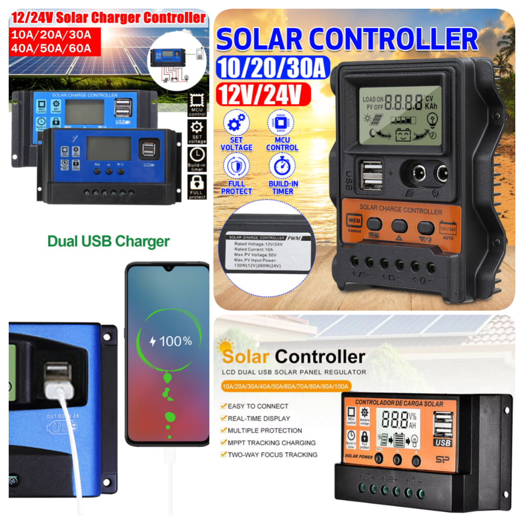Solar Charge Controller Solar Regulator Charger 12V/24V PWM MPPT 10/20/30/40/50/60A/100A with ...