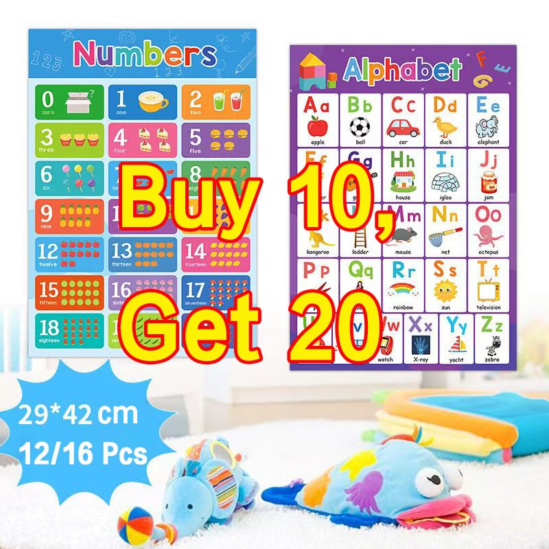 12/16Pcs Chart For Kid Educational Set Wall Colors Numbers Alphabet ...
