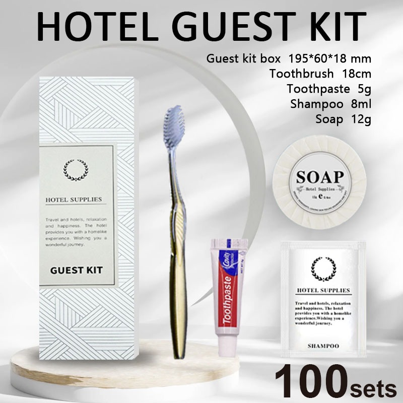 100 Sets Guest Kit Hotel Supplies 5 in 1 Toothpaste Toothbrush Soap ...