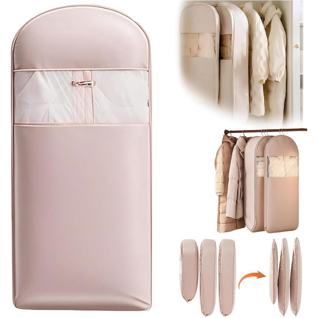 Space Saving Hanging Garment Bag With Self Compression Zipper Clear ...