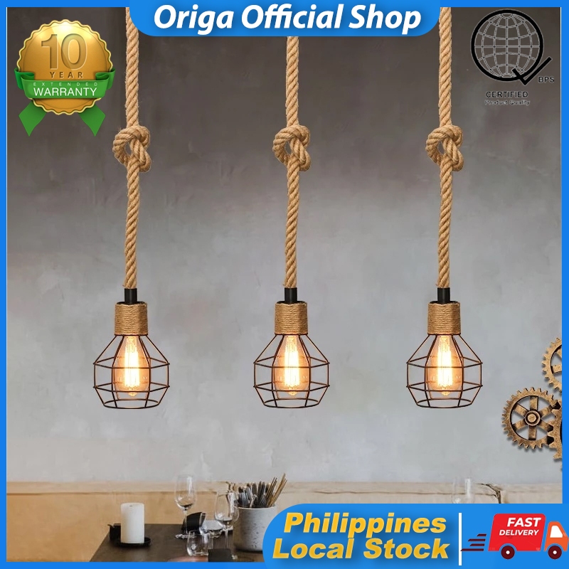Pendant Light Retro Hemp Rope Iron Cage Drop Light for Bar Counter Cafe ...