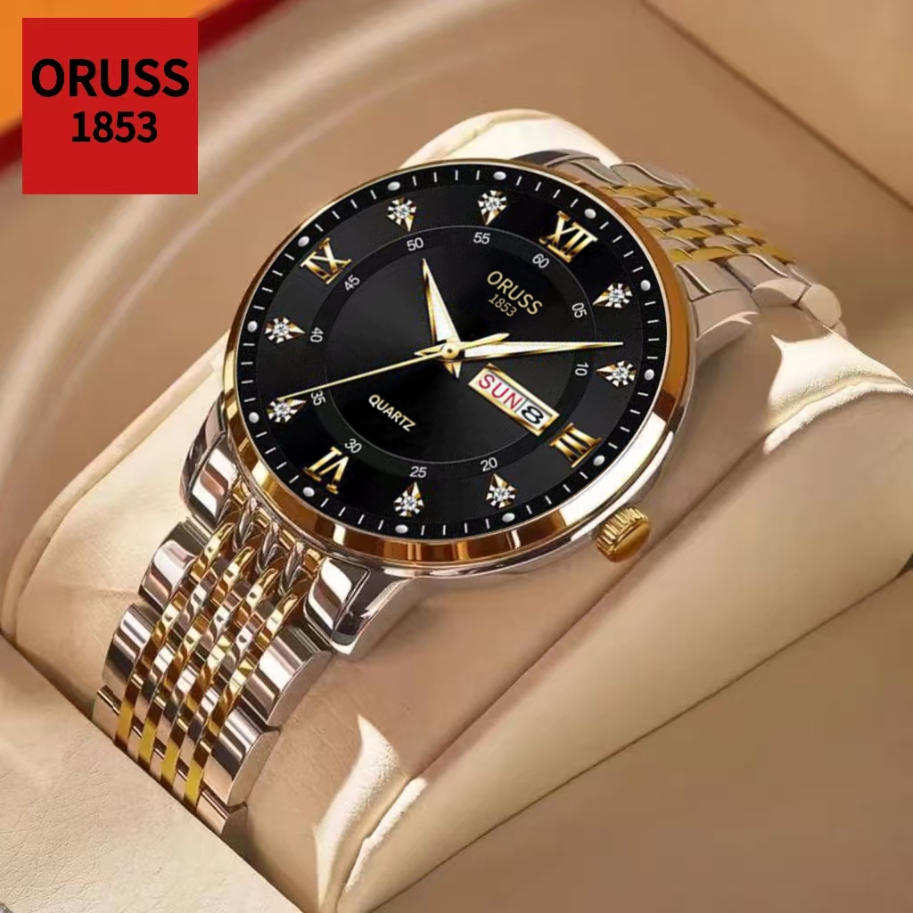 [Gift][With Box]ORUSS Original Men Luxury Stainless Steel Dual Calendar ...