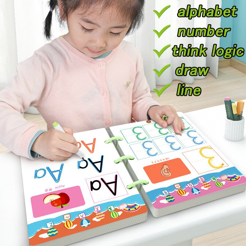 136 Page Tracing Book For Kids Training Coloring Book Erasable Writing ...