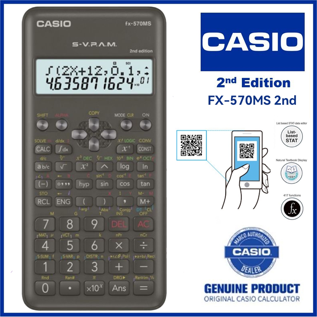 Scientific Calculator CASIO Fx-570MS 2nd Latest Generation Battery ...