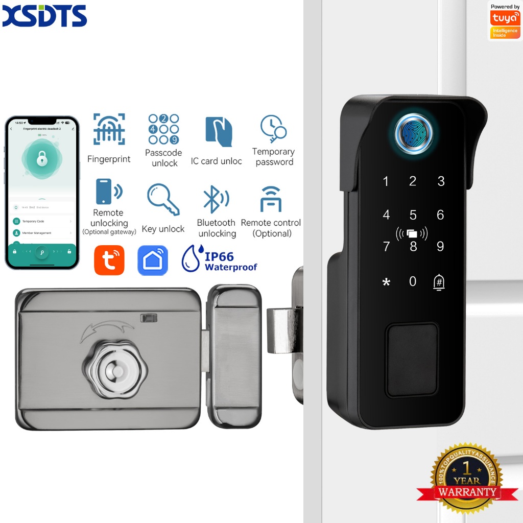 XSDTS Tuya Smart App WiFi Remote Control Waterproof Smart Door Lock Outdoor Gate Fingerprint ...