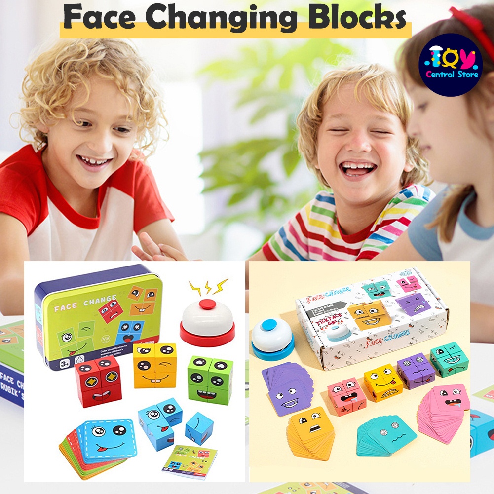 72pcs Cards Wooden Face Expression Changing Educational Magic Cube ...