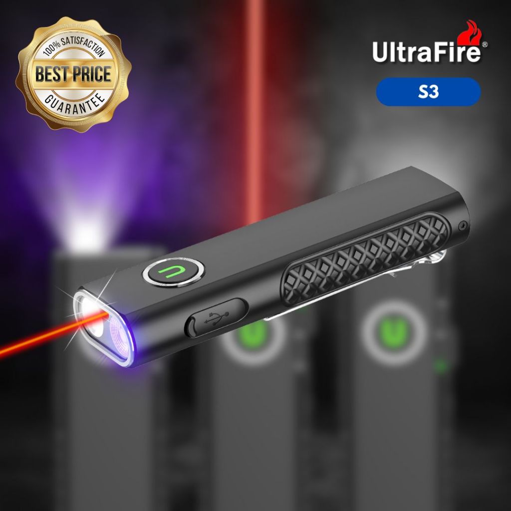 UltraFire Mini S3 EDC Torch USB Tactical Red Laser Flashlight Laser ...
