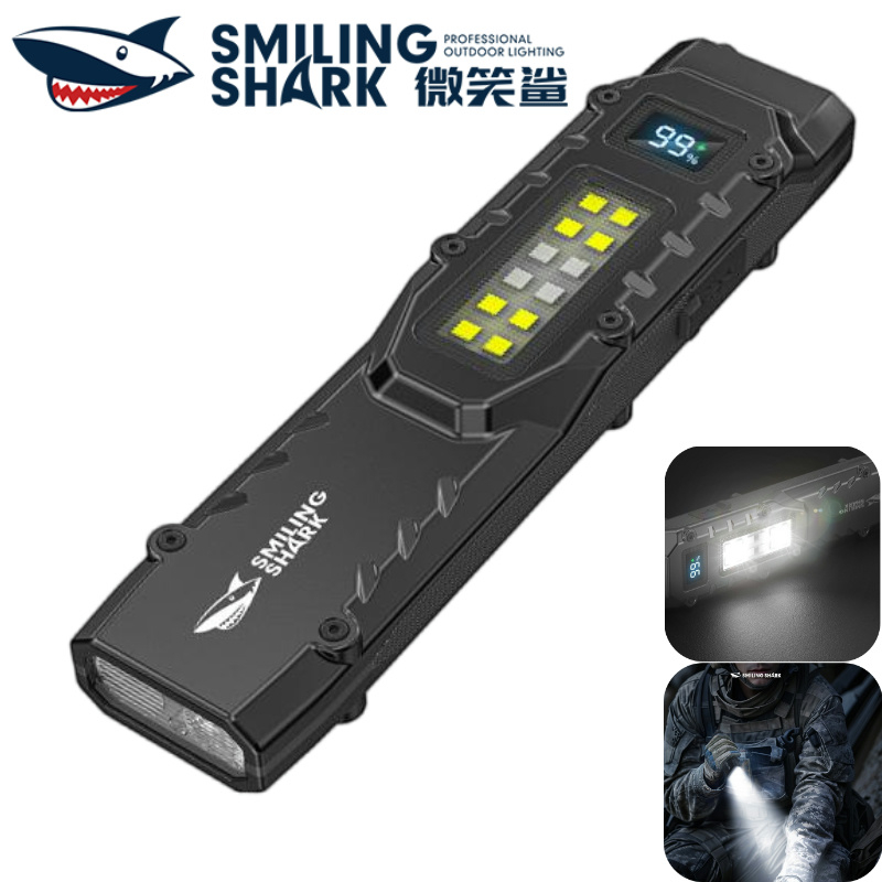 SMILING SHARK SD5308 LED Flashlight 9Mode With COB Work Light Type-c ...
