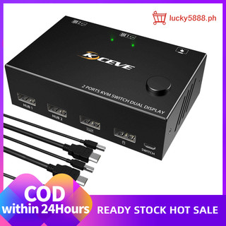 Kceve KVM Switch 2In2 Out Dual Monitor HDMI Switch Controls 2 Computers ...
