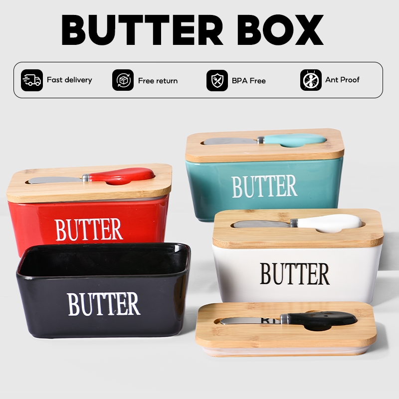MBB Butter Box with Lid and Knife - Airtight Covered Butter Keeper ...