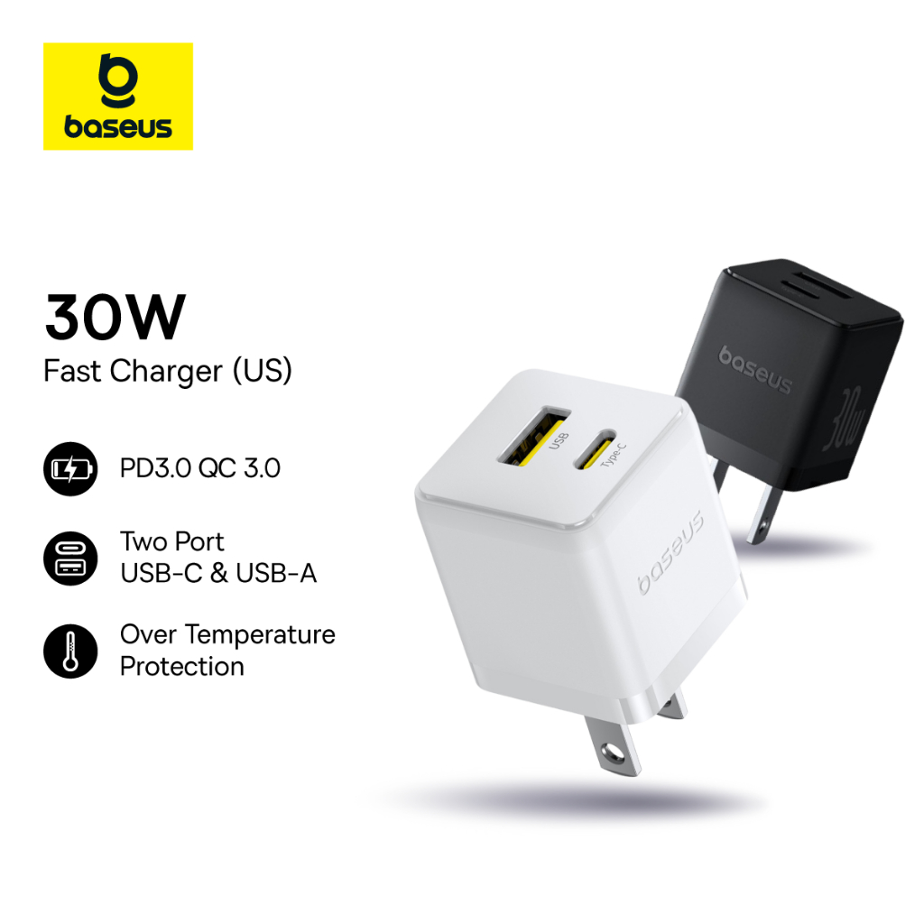 Baseus Palm Fast Charger Type-C+USB Adapter 30W Quick Chargers with ...