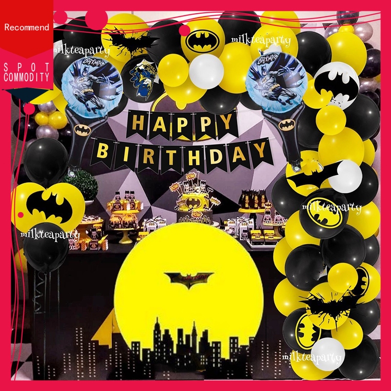 Superhero Batman Theme Arch Kit Black Yellow White Latex Balloons Party ...
