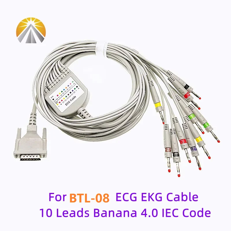 ECG EKG Cable One Piece 10 Lead Wires DB 15 Pin Plug Banana 4.0 AHA or ...