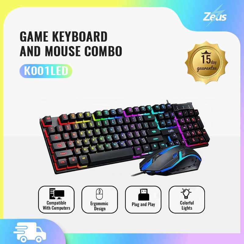 Zeus K001 Black 104-Key RGB Lighting Backlit Wired Gaming Keyboard and ...