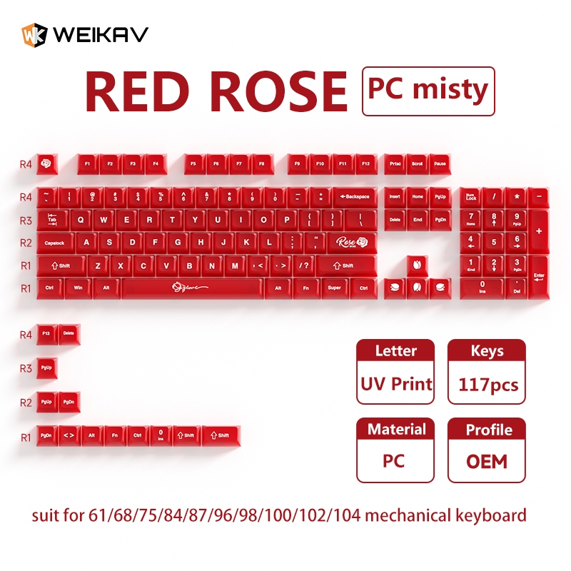 WEIKAV 117pcs PC Misty Red Rose Keycaps OEM Profile Keycaps for ...