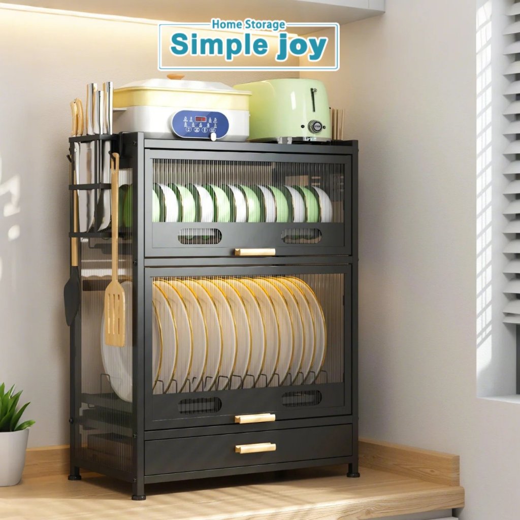 SimpleJoy Dish Rack with Cover Dish Drainer Rack with Drawer Plate Rack ...