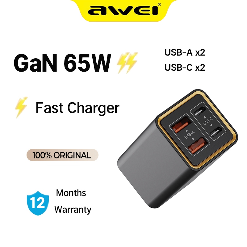 Awei PD24 65W GaN Fast Charger Compact Multi-Port Adapter Original ...
