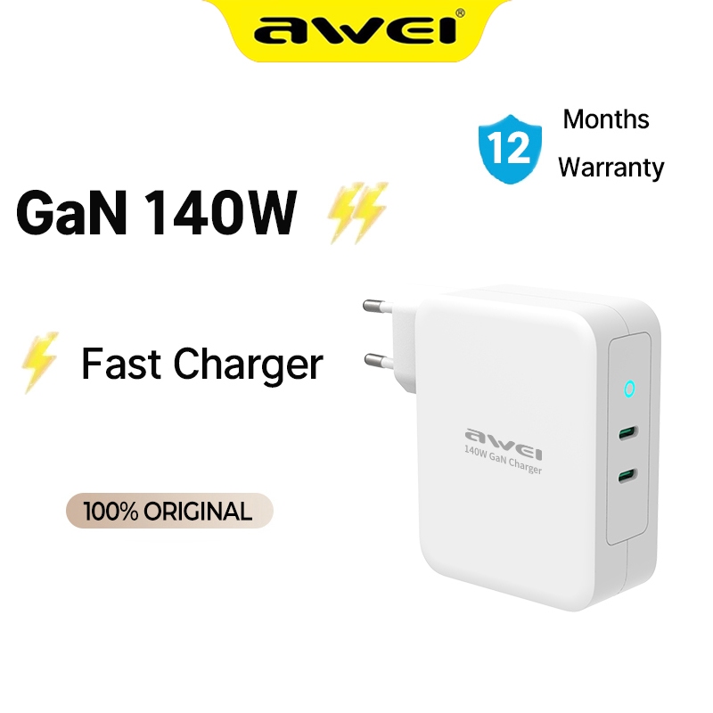Awei PD22 140W GaN Fast Charger Dual USB-C PD Ports Original High-Speed ...